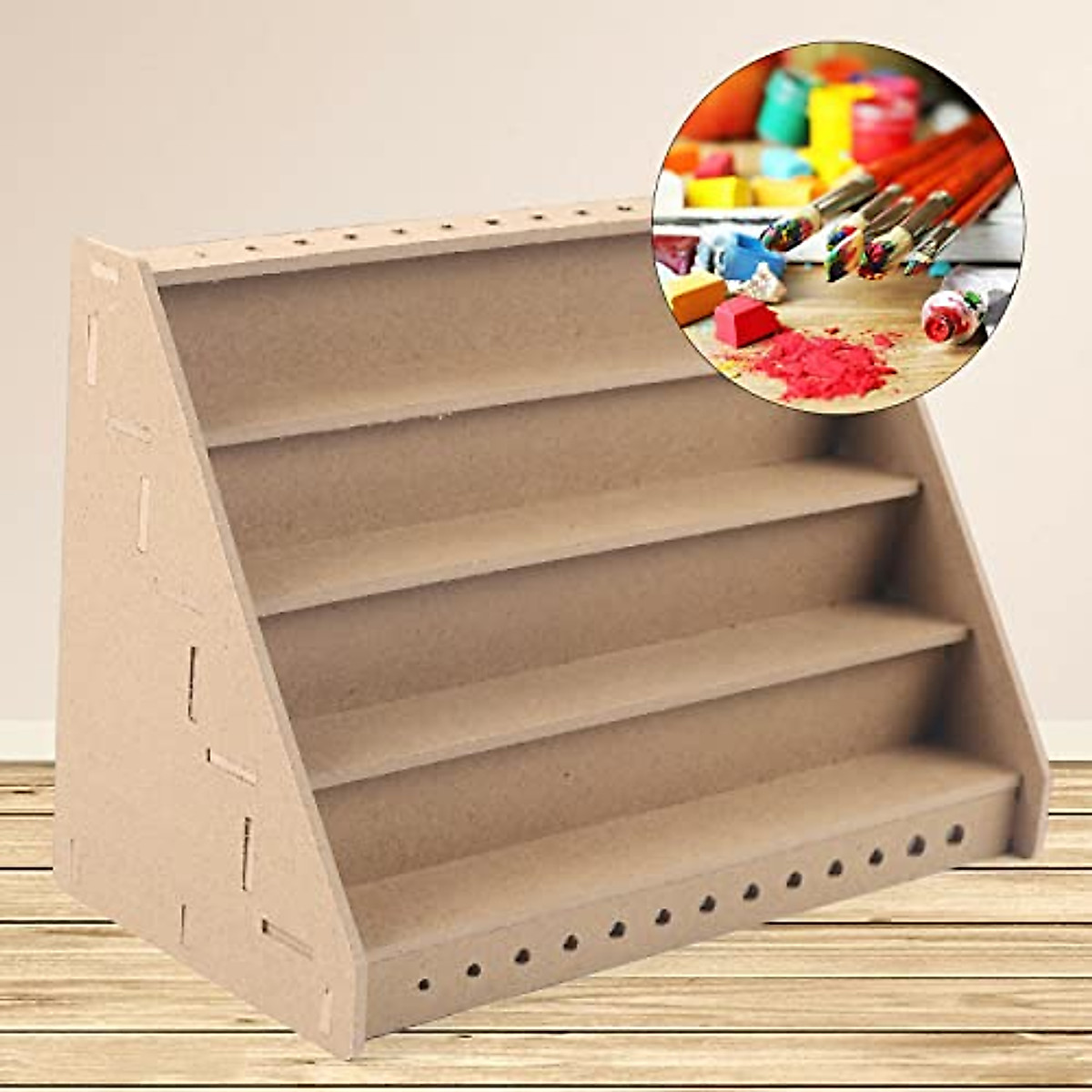 YIYIBYUS Wooden Pen Organizer - 4 Tier Wooden Storage Rack Stand Holds Acrylic Paint Bottle Model Hobby Parts US,Multi-Functional DIY Pen Holder Box, Easy Assembly, Home Office Art Supplies Organizer