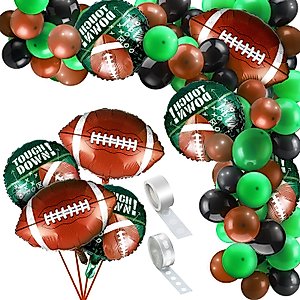 97 Pieces Football Balloons Set 6 Pieces Football Field Foil Balloons 90 Pieces Latex Balloons and Long Balloon Strip for Sport Themed Football Themed Birthday Party Decorations (Black, Green, Brown)