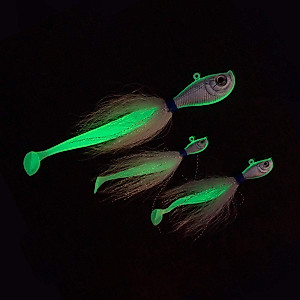 Charlie's Worms Jiggin' Dipper Holographic Bucktail Fishing Lure Jigs 3/8oz - 8oz for Saltwater Freshwater Bass Fishing (Glow, 1/2 oz.)