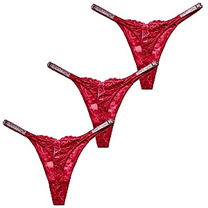 Women's Cotton Thong Panty Sexy Cute See Through Thongs Low Rise Underwear G String Panties 3 Pack Set for Every Day Size L