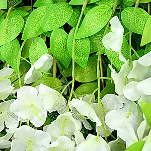 24 PCS Wisteria Artificial Flower 3.6 Feet Vine Ratta Hanging Garlands Silk Flowers String with 2 Pack Artificial Flowers Garland for Home Party Wedding Garden Outdoor Ceremony Greenery Wall White