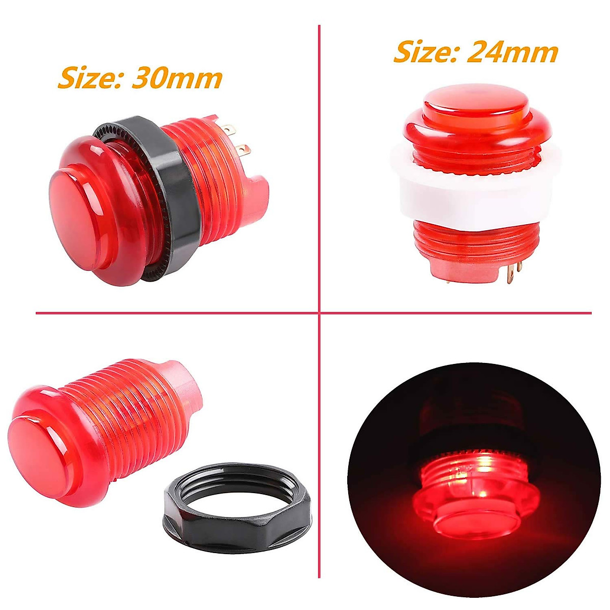 Hikig 1 Player DIY Arcade Cabinet Parts Kit, 10x LED Arcade Buttons + 1x 5PIN Joystick + 1x Zero Delay USB Encoder for Mame Jamma PC Games & Raspberry Pi, Red Kit
