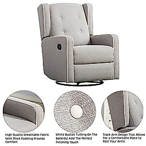 CANMOV Swivel Rocker Recliner Chair, Rocking Chair Nursery Glider Recliner, Manual Glider Chair for Nursery (Gray)