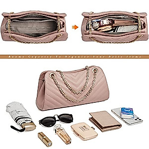 FOXLOVER Womens Leather Quilted Shoulder Bags, Ladies Chain Purse Designer Handbags (Apricot)