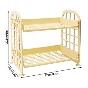 QUMENEY Desktop Rack Cosmetic Stationery Storage Holder, 2-Tier Multifunctional Plastic Shelf Makeup Organizer for Skincare Office Kitchen Bedroom Bathroom Home (Lemon Yellow)