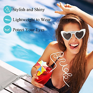 Umigy 3 Pcs Bachelorette Party Bride to Be Straw White Heart Bride Sunglasses with Grey Pouch Bridal Shower Bride to Be Gift for Women Bachelorette Party