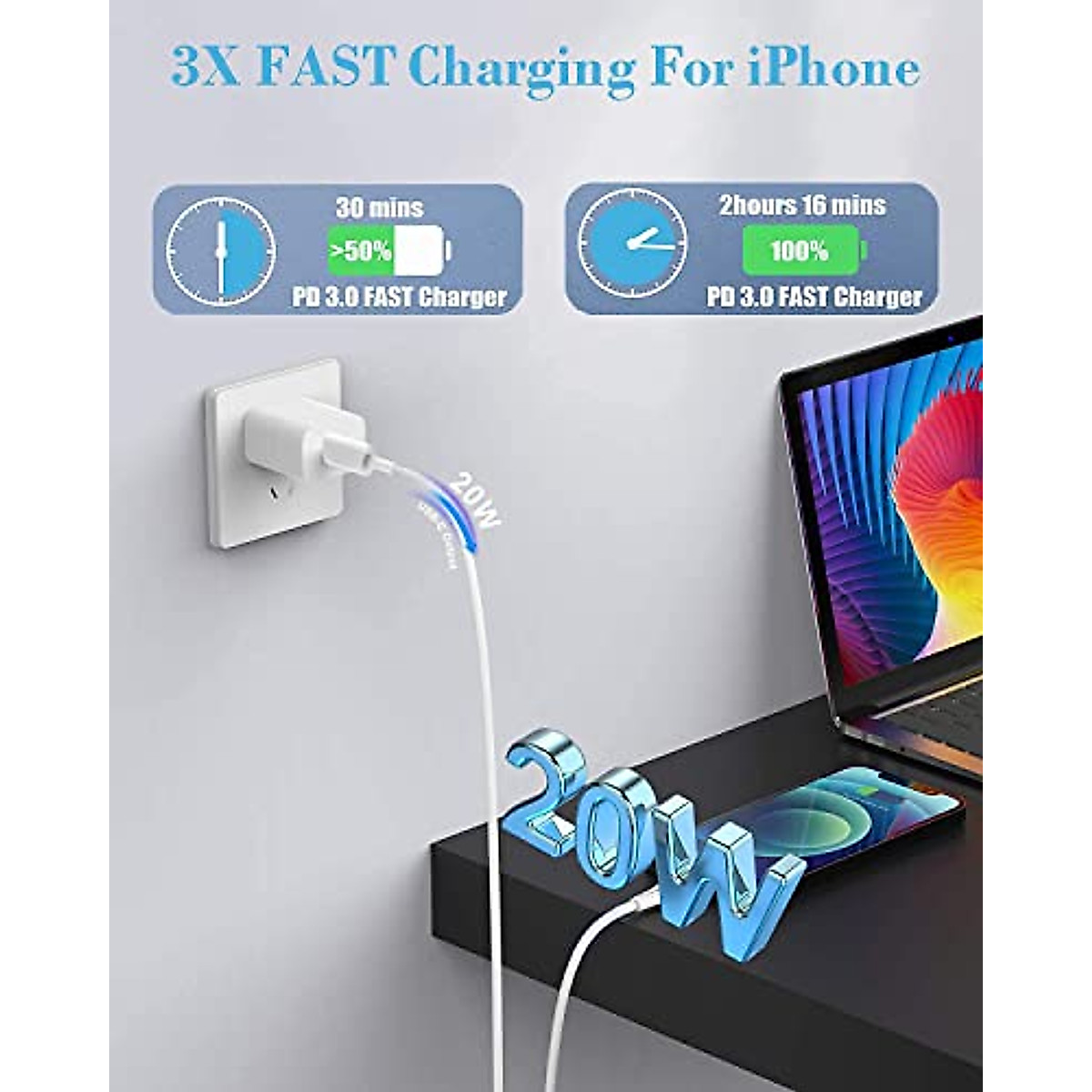 [Apple MFi Certified] iPhone Fast Charger, Veetone 2 Pack 20W USB C Power Delivery Wall Charger Plug with 6FT Type C to Lightning Quick Charge Sync Cable for iPhone 14/13/12/11/XS/XR/X/SE/iPad/AirPods