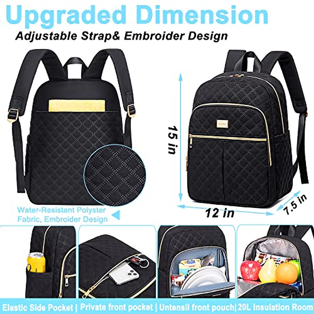 Weitars Lunch Backpack For Women Men,20L Cooler Backpack Insulated Lunch Bag For Women With Side Pockets Waterproof,Meal Prep Backpack,Adult Backpack Cooler For Lunch Picnic Hiking Camping Beach