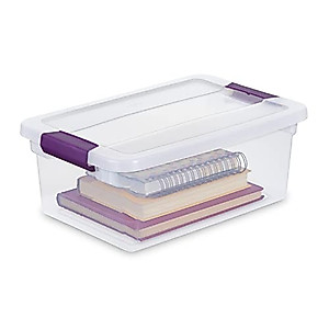 Sterilite 17531712 15 Quart/14 Liter ClearView Latch Box, Clear with Sweet Plum Latches, 12-Pack