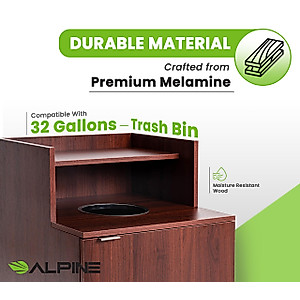 Alpine Restaurant Trash Bin Cabinet - Commercial Trash Can Garbage Receptacle Indoor with Tray Holder for 32 Gallon Garbage Bin (Mahogany)