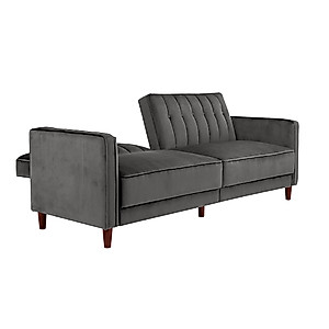 DHP Pin Velvet Convertible Sleeper Sofa in Gray
