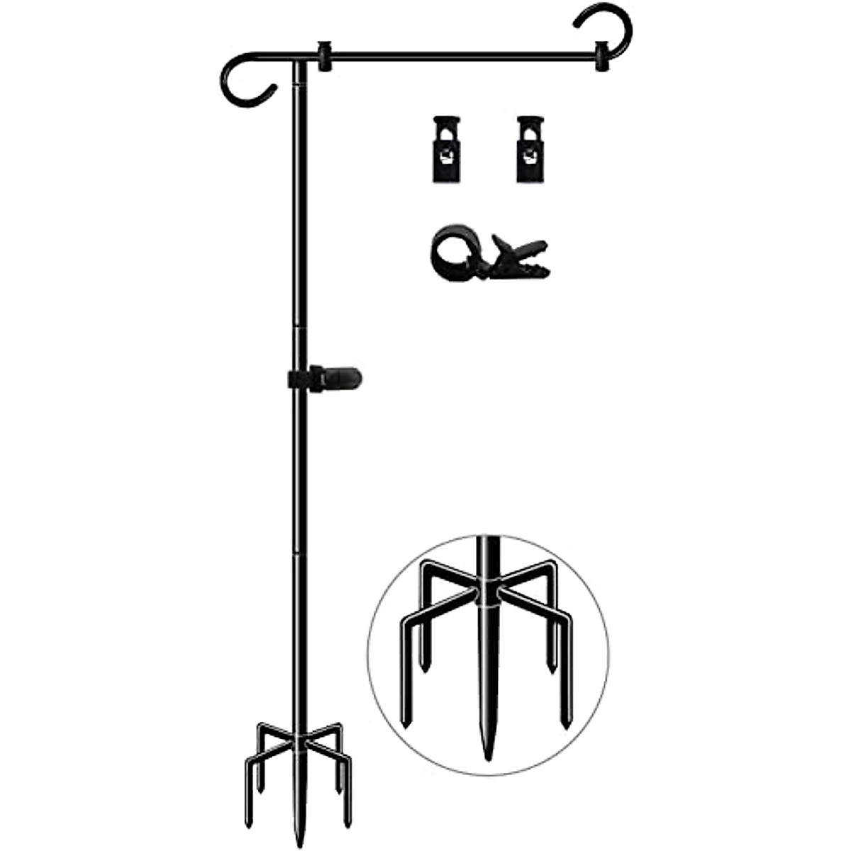 Whoonba 51 Inch Tall Garden Flag Stand Holder with 5 Prong Base, Yard Flag Pole Holder for 12x18 Outdoor Small Flag Decor with Two Spring Stoppers and a Tiger Clip, 1 Pack