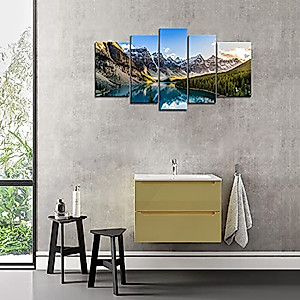 Wall Art Decor Poster Painting On Canvas Print Pictures 5 Pieces Moraine Lake And Mountain Range Sunset Canadian Rocky Mountains Landscape Framed Picture For Home Decoration Living Room Artwork