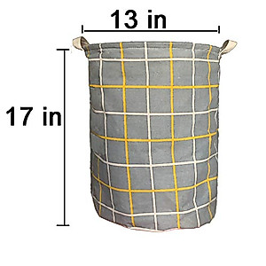 JinQiTian 2 Packs Thickened Laundry Hampers with Durable Handles, Drawstring Waterproof Round Cotton Linen, Freestanding Collapsible Storage Laundry Basket for Toy Clothing Collection 17”13”