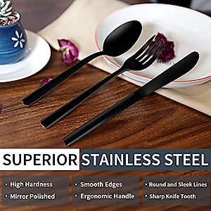 Black Silverware Set, Flatware Set for 8 40 Piece Premium Stainless Steel Square Cutlery Set Include Fork Spoon Knife Kitchen Tableware Utensil Set, Smooth Thickened Edge Mirror Polished, Briout