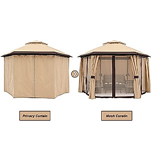 10'x10' Gazebos for Patios Outdoor Hexagonal Gazebo with Netting and Privacy Curtains by ABCCANOPY