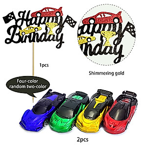 Cars Cake Topper Model Racing Car Chequered Flag Sports Themed Birthday Party Decor Supplies Decorations for Boys Kids