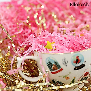 BllalaLab Pink & Gold Crinkle Cut Paper Shred Filler 1LB, Raffia Paper Gift Wrapping Basket Filling Bag Stuffing and Packing, Assorted Color Variations Tissue Filler (Pink & Magenta & Gold)