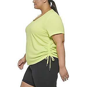 Calvin Klein Performance Women Plus Size Active Textured Pique Mesh Adjustable Side Ruching Top, Lime Fizz, 2X