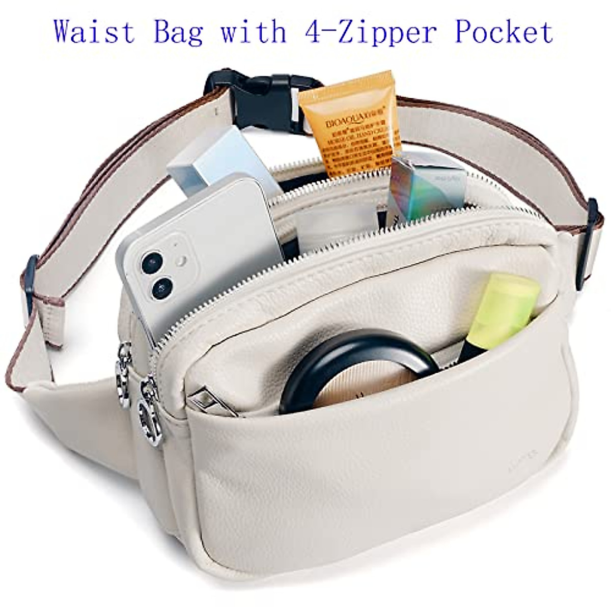 Fanny Packs for Women Fashion Waist Packs Pu Leather Belt Bag Slim Hip Bum bag for Travel Party Festival Walking(Women Waist Bags for Beige