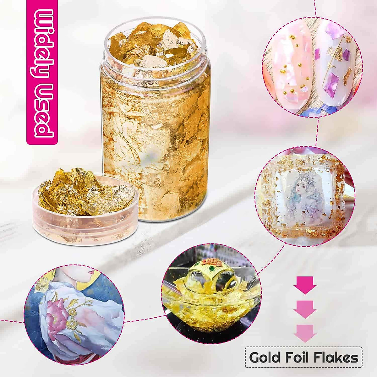 Gold Flakes for Resin, Paxcoo Gold Foil for Nails, Gold Foil Flakes Imitation Gold Leaf for Jewelry Resin, Nails and Jewelry Making, 5 Grams
