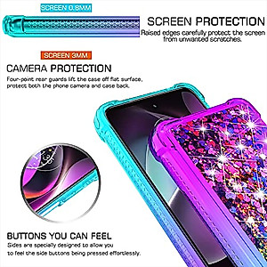 YZOK for Moto G 5G 2022 Case,Moto G 5G 2022 Case with HD Screen Protector,Gradient Quicksand Glitter Liquid Floating Waterfall Durable Girls Cute Phone Case for Motorola G 5G 2022 (Teal/Purple)