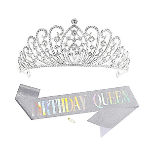 Tiara for Women, Crown and Tiara for Girl Princess, Bride Wedding Happy Birthday Halloween Cosplay Hair Accessories Decorations (Silver Style B)