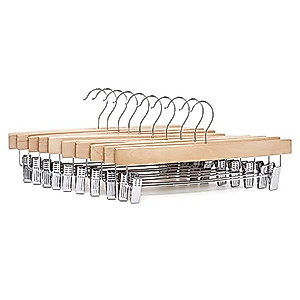 Amazon Basics Wooden Hangers with Clips - Natural, 10-Pack
