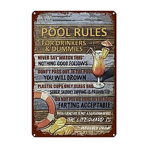 Pool Metal Signs Swimming Pool Rules House Decoration, Swimming Pool Rules Funny Signs For Club Bar Pub Gym Garden Gate Drinking Fountains Poster Tin Sign Metal Sign 8x12 Inch