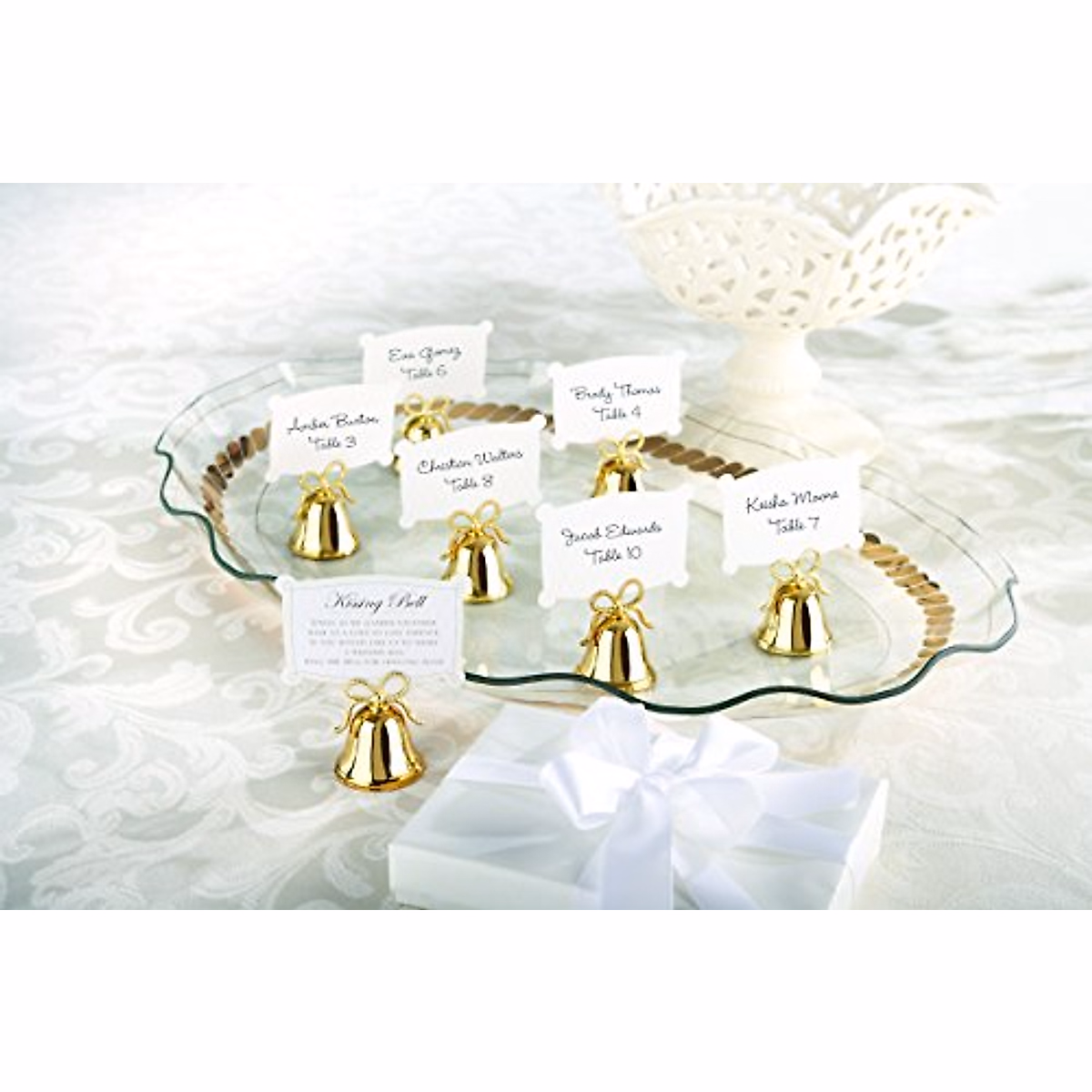 Kate Aspen Gold Kissing Bells Place Card/Photo Holder, Set of 24