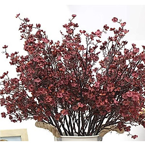 Cratone 6PCS Artificial Hydrangea Babys Breath Fabric Cloth Faux Flowers Fake Silk Plants Real Touch Flower Bouquets for Halloween Wedding Party Home Garden Decor (Autumn Red)