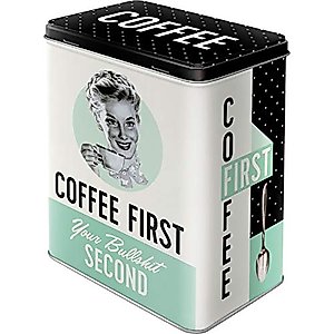 Nostalgic-Art 30146 Coffee First | Storage Jar | Storage Box | Coffee Tin/Metal L, 10 x 14 x 20 cm