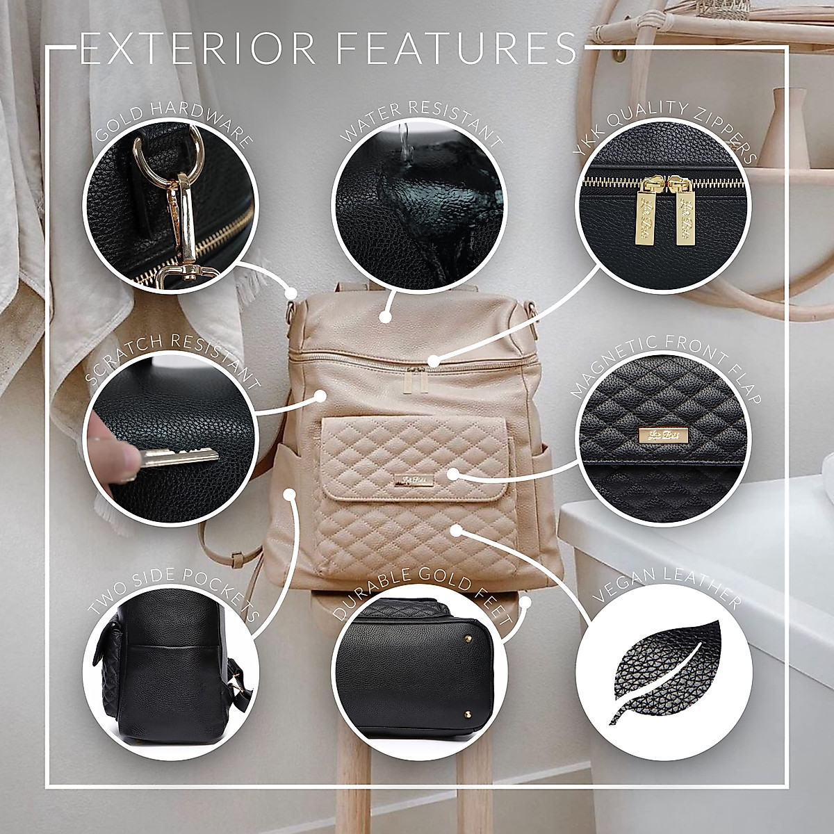 Monaco Diaper Bag + Snack Bag by Luli Bebe - Chic Vegan Leather (Ebony Black)