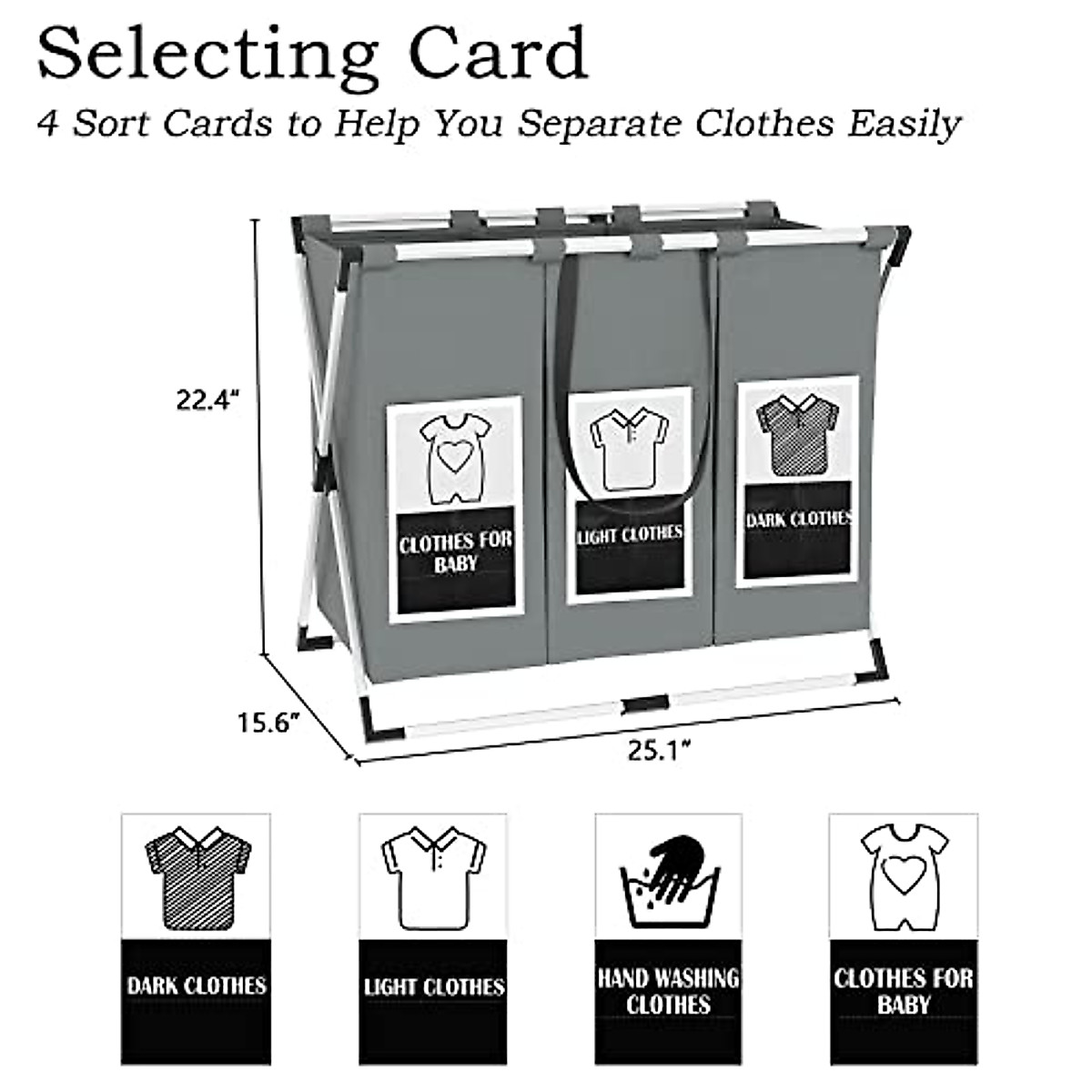 C&AHOME Laundry Basket 3 Sections, 135L Foldable Laundry Hamper Basket Sorter with Waterproof Oxford Bag and Aluminum Frame, Laundry Sorter Storage Dirty Clothes Bag for Bathroom Bedroom, Grey AFLH03G