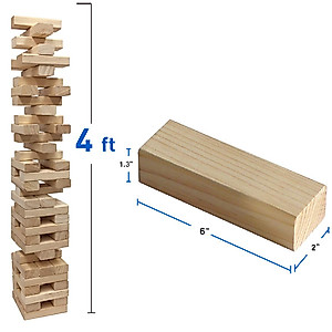 EasyGoProducts 54Piece Large Wood Block Stack & Tumble Tower Toppling Blocks Game– Great for Game Nights for Kids, Adults & Family –Storage Bag