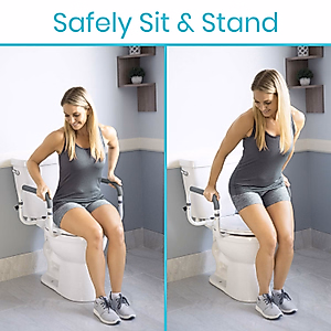 Vive Toilet Safety Rail - Adjustable Grab Bar - Compact Support Frame with Handrail for Bathroom Toilet Seat - Easy Installation for Handicap Senior Bariatrics, Elderly Balance - Padded Hand Armrest