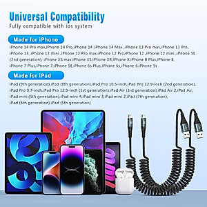 JUKEKUL Coiled Lightning Cable 3ft Nylon Braided, iPhone Charger Fast Charging for Car [Apple MFi Certified], Compatible with iPhone14/13/12/11 Pro Max/XS MAX/XR/XS/X/8/7/Plus/6S iPad/iPod-2Pack