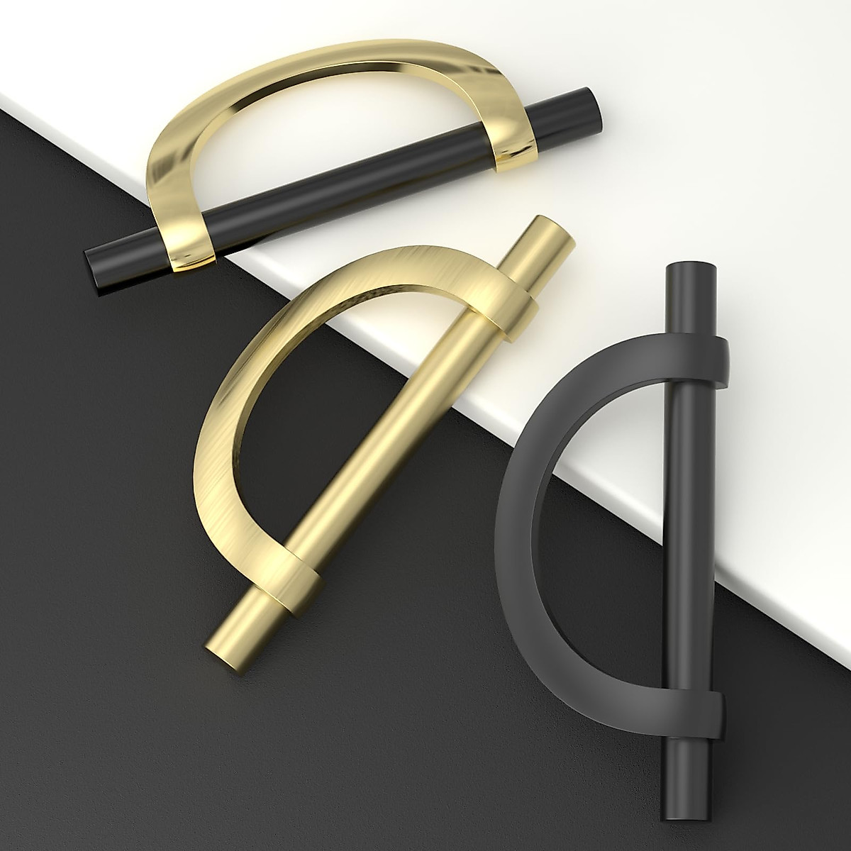 homdiy 2 Pack Brushed Gold Cabinet Pulls 3.75" Drawer Half Moon Handles for Dresser Kitchen Hardware, 3-3/4 inch(96mm) Hole Centers