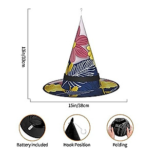 EVANEM Decorative Flower 2 Pcs Halloween Witch Hats With Led Lights Halloween Decorations Hat For Women Glowing Witch Hat
