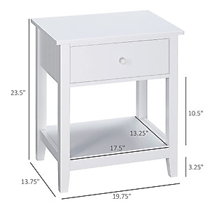 HOMCOM End Table, 2-Tier Side Table with Drawer and Storage Shelf, Modern Side Table for Living Room, White