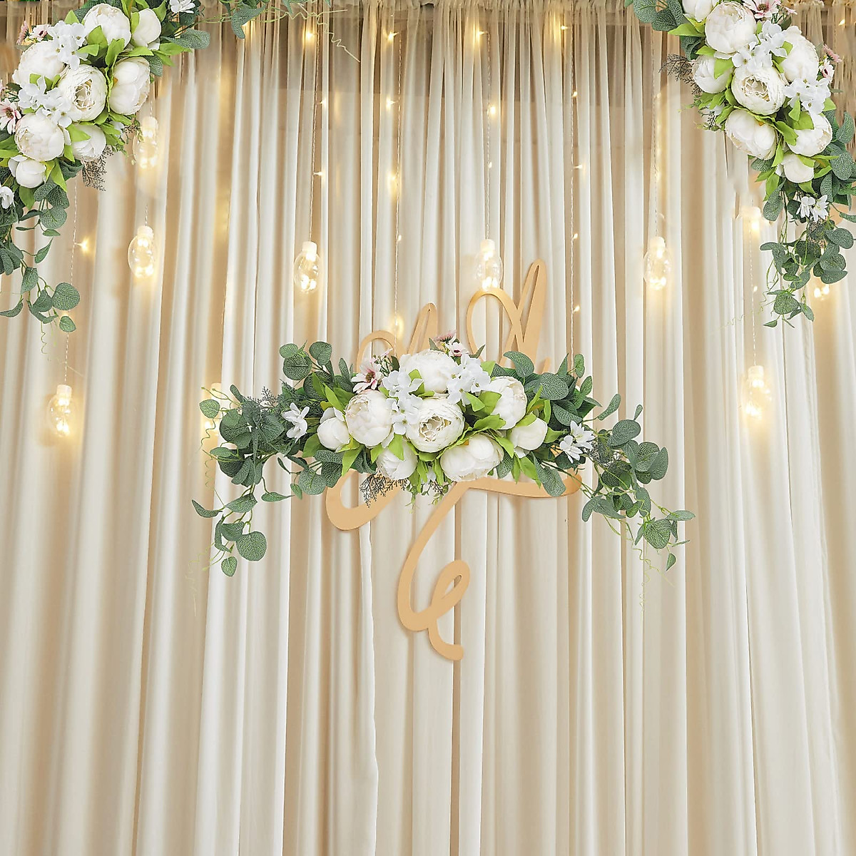 HiiARug Artificial Peony Flower Swag, 31 Inch Decorative Swag with Peonies Hydrangeas Eucalyptus Leaves for Home Room Garden Lintel Wedding Arch Party Decor (White, 31")