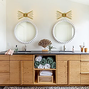 Henveton Brass Mid Century Wall Sconce Sunburst 2-Light, Modern Gold Vanity Light Wall Mount Lamp Industiral Indoor Lighting Fixture for Bathroom, Makeup Vanity, Bedroom, Living Room, Pack of 1