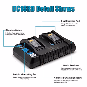 POWTREE Upgraded 3.5Ah 2Packs BL1860B Battery and DC18RD Charger Compatible with Makita 18V Battery BL1860 BL1850 BL1850B BL1840 BL1840B BL1830 BL1830B BL1815B LXT400 18-Volt Power Tools Batteries