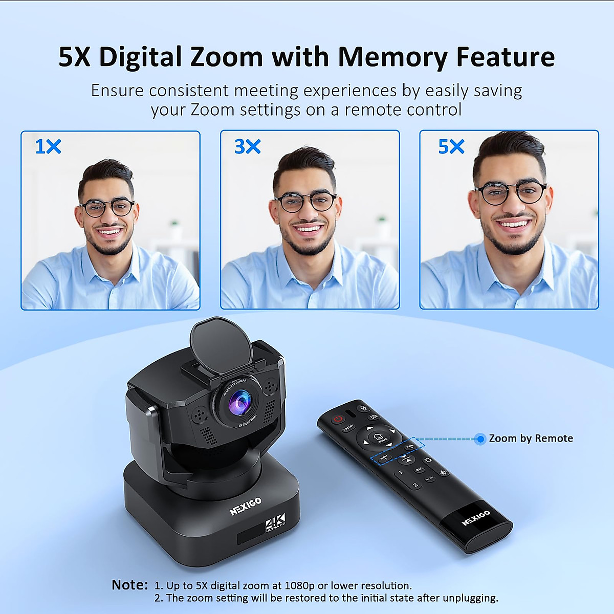 NexiGo Zoom Certified, N990 (Gen 2) 4K PTZ Webcam, Video Conference Camera System with 5X Digital Zoom, Sony_Starvis Sensor, Position Preset, Dual Stereo Mics, 3.5mm Audio Jacks for External Mics