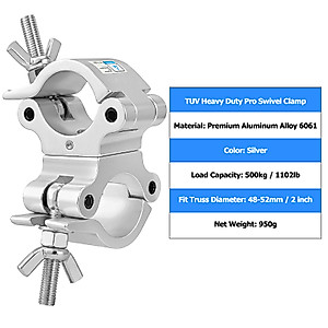 2 Inch Pro-Swivel Truss Clamp TUV, 2 Pack Eyeshot Heavy Duty 1100lb Swivel Coupler Truss Clamps, Dual Head Turn As Needed Two 360 Degree Lighting Clamps, Fit Pipe/Truss OD 48-52mm