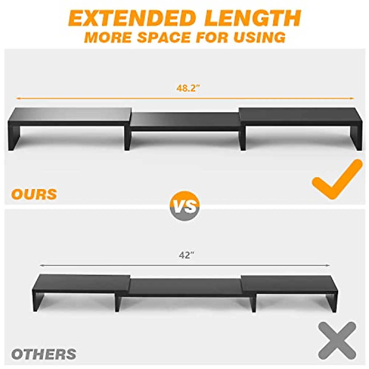 5Rcom Dual Monitor Stand, Desk Accessories with Adjustable Length and Angle, Computer Monitor Stand for PC, Tablet, Laptop, Printer, Monitor Stand Riser, Desk Shelf (Black)