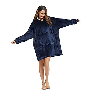 Blanket Hoodie,KJNANAE Oversized Sherpa Blanket Hoodie Dark Blue Sweatshirt for Women Gifts for Mom the Comfy Sweatshirt Blanket Wearable Blanket Oversized Sweatshirt for Women