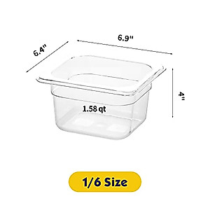 BIEAMA 6 Pack Food Pans with Lids, 1/6 Size 4'' Deep, Polycarbonate, Clear