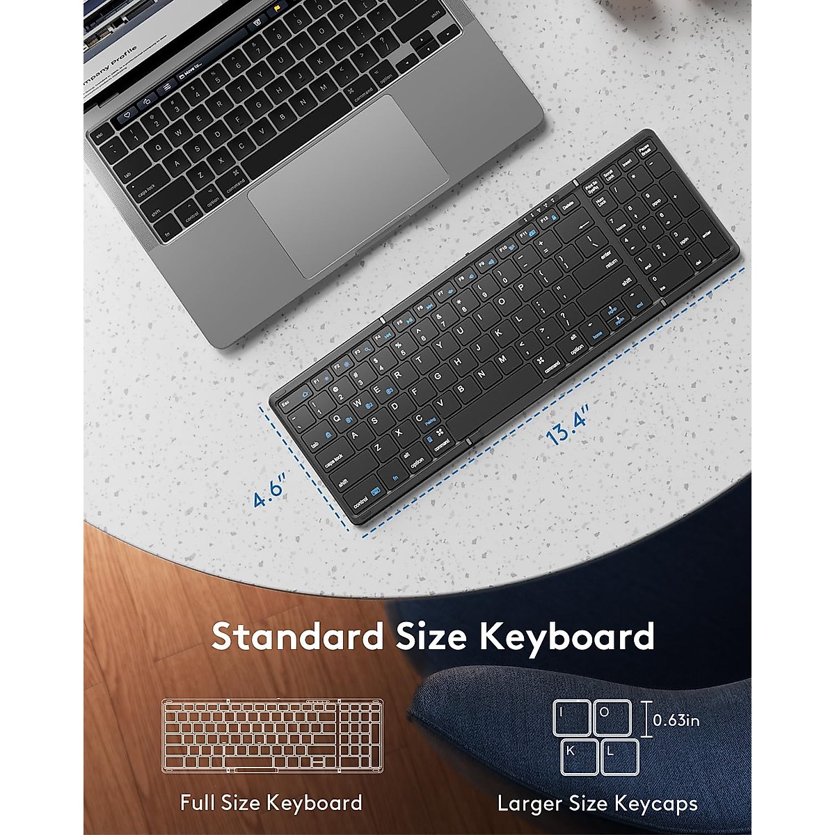 Foldable Bluetooth Keyboard with Numeric Keypad, Samsers Full-Size Wireless Folding Keyboard with PU Leather, Portable Travel Keyboard for iOS Android Windows Mac OS, Support 3 Device(BT5.1 x 3)-Black