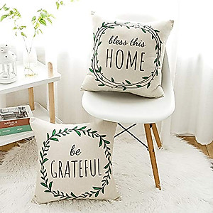 WLNUI Summer Pillow Covers 18x18 Inch Summer Home Decorations Set of 4 Green Wreath Decorative Throw Pillow Covers Cushion Case for Farmhouse Home Decor